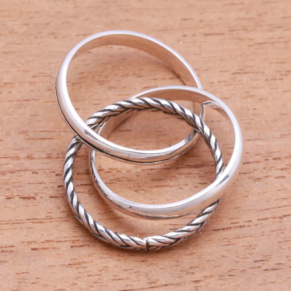 Combination Pattern Sterling Silver Band Ring - Sprite Jewels